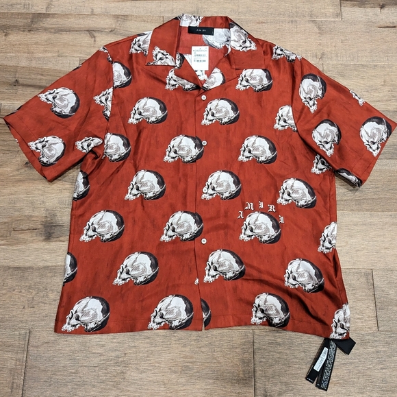 AMIRI | Shirts | Mens Amiri X Wes Anderson Skull Print Silk Ss Button ...